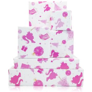 vnaaem pink christmas wrapping paper for girls kids - princess christmas tree stocking gift design cute xmas gift wrap for holiday party baby shower wedding winter birthday, 19.6 x 27.8inch per sheet(6 sheets)