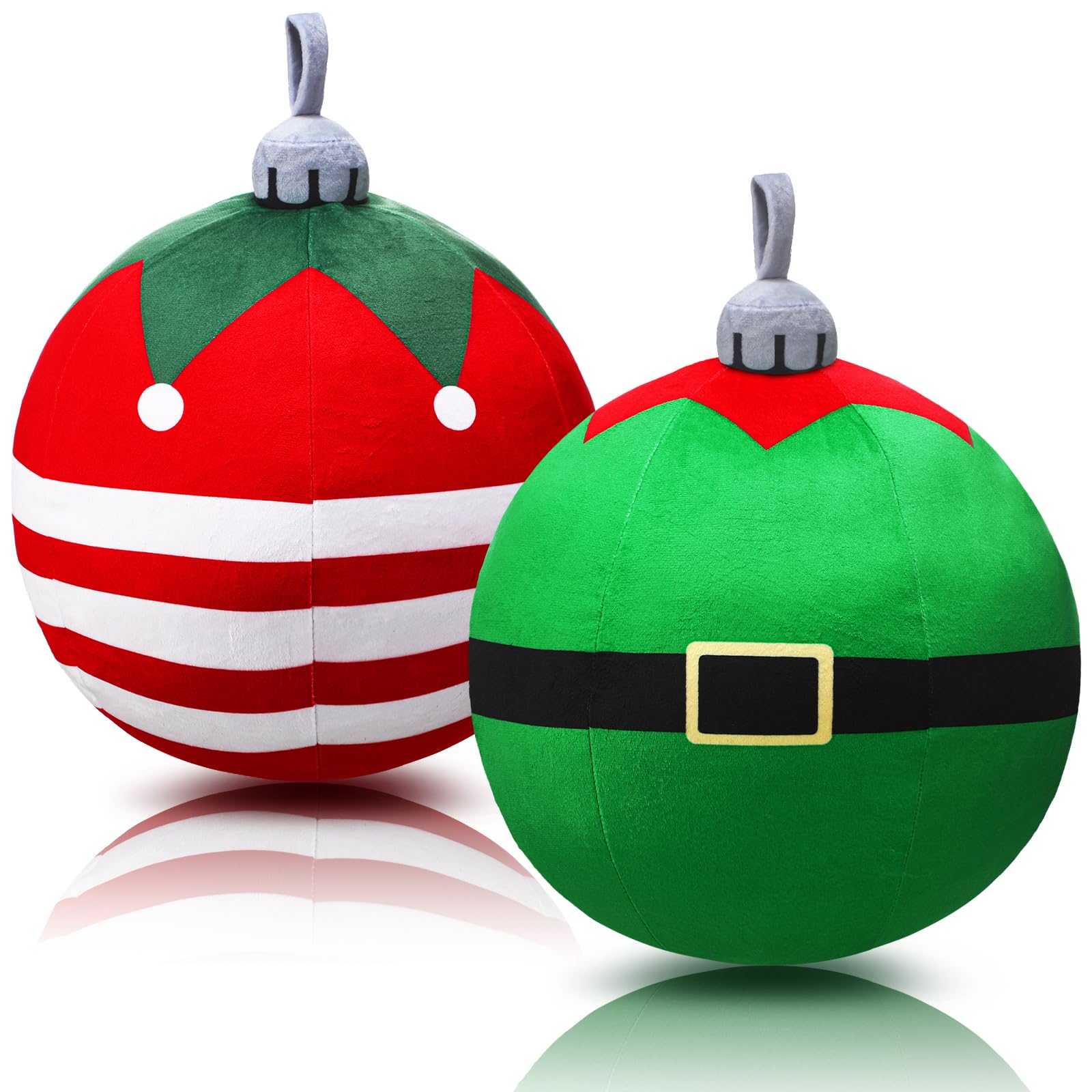 Cinnvoice 2 Pcs Christmas Bell Pillow 9.8 Inch Xmas Round Throw Pillow Elf Balls Velvet Pillows Christmas Home Gift Holiday Decor Cushion for Couch Chair Bed Bedroom Living Room Decoration