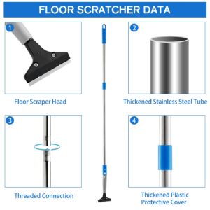 Floor Scraper, 4-inch Razor Blade with 10PCS Extra Metal Blades, Stainless Steel Material Long Handle Switchable 37.8"/52"/66" Sizes, Scraper Tool for Cleaning Stove Top, Glass, Tiles, Wall, Labels