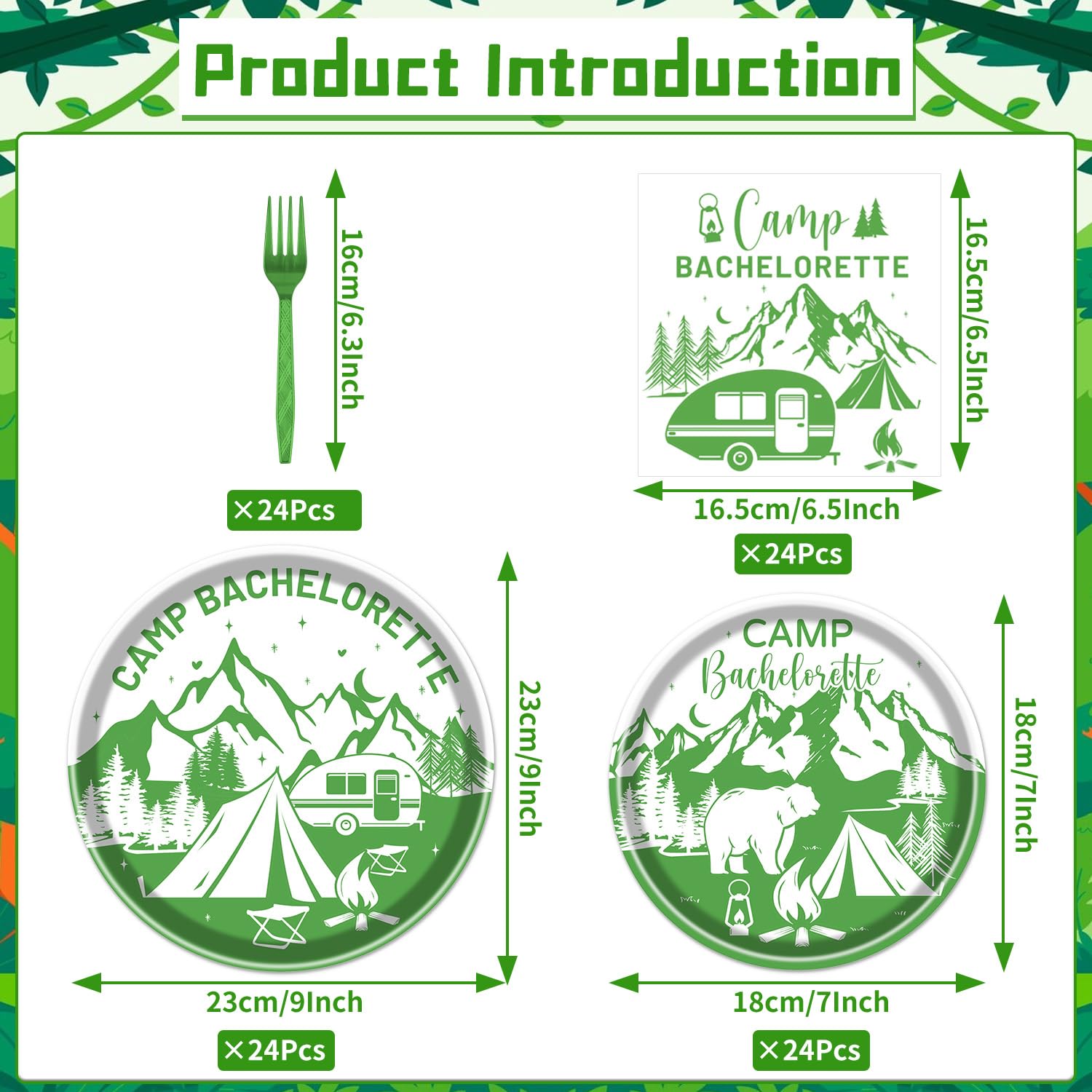 Refavor Camp Bachelorette Party Decorations - 96PCS Camping Bachelorette Plates and Napkins Forks Disposable Mountain Camp Tableware Set Bachelorette Bridal Shower Engagement Party Supplies Serve 24