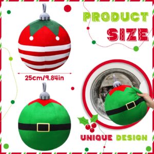 Cinnvoice 2 Pcs Christmas Bell Pillow 9.8 Inch Xmas Round Throw Pillow Elf Balls Velvet Pillows Christmas Home Gift Holiday Decor Cushion for Couch Chair Bed Bedroom Living Room Decoration