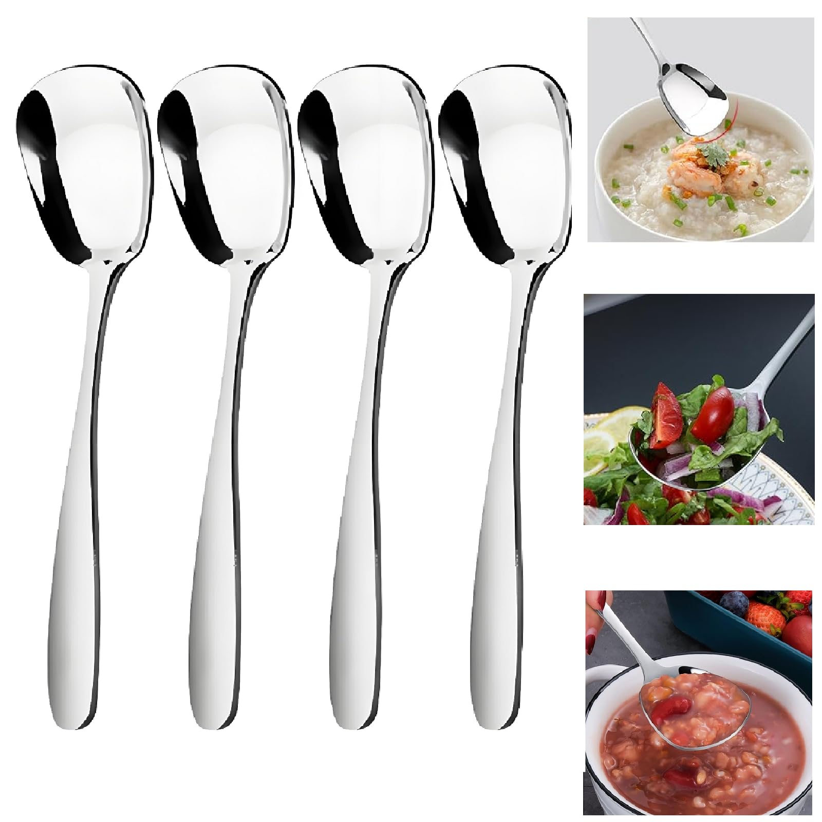 4PCS Square Head Spoons, Korean Style Square Dessert Spoons, Square Spoons, 7 inch Thick Stainless Steel Yogurt SpoonSet for Soup Party Serving