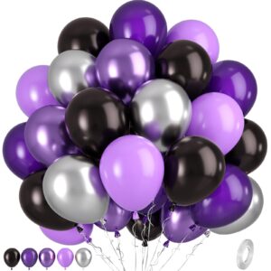 purple black silver balloons, purple and black balloons, metallic purple silver balloons for birthday baby shower halloween theme party wedding graduation bridal shower bachelorette decorations