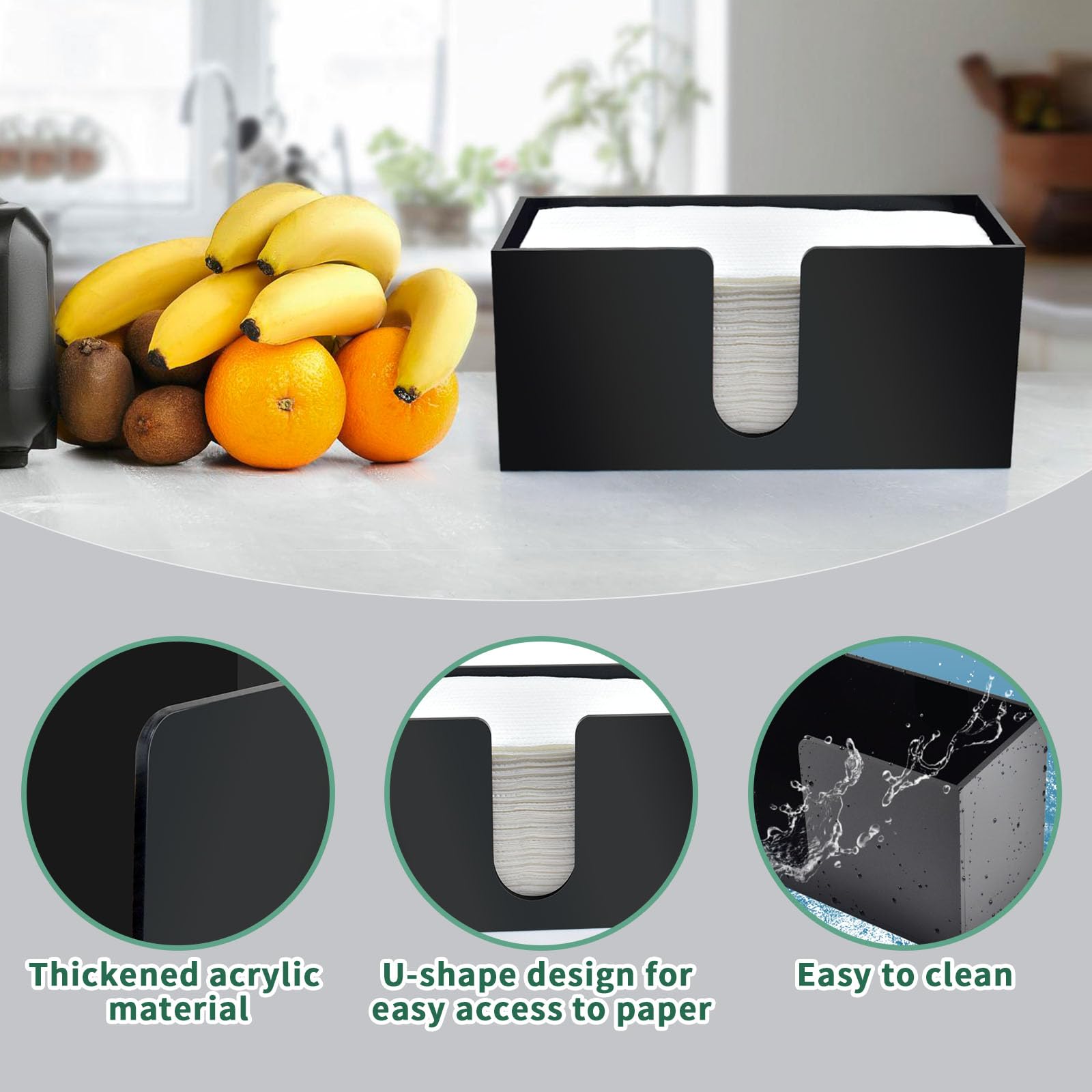 1Pack Paper Towel Holder Countertop, Black Acrylic Napkin Dispenser, Multifold Paper Towel Dispenser for for Z-fold C-fold MultiFold Trifold-Bathroom Toilet Kitchen Restaurant