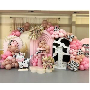 Dusty Pink Cow Balloon Arch Garland Kit – Dusty Pink, Light Pink, Brown, Sand White and Cow Print Balloons for Baby Shower, Birthday, Farm, Western, and Cowboy Theme Party Decoration