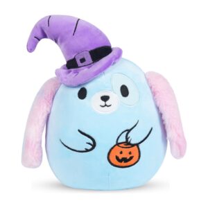 weightedplush 14inch halloween pumpkin dog plush, blue rainbow halloween dog stuffed animal with witch cap gifts halloween dog plushies pillow