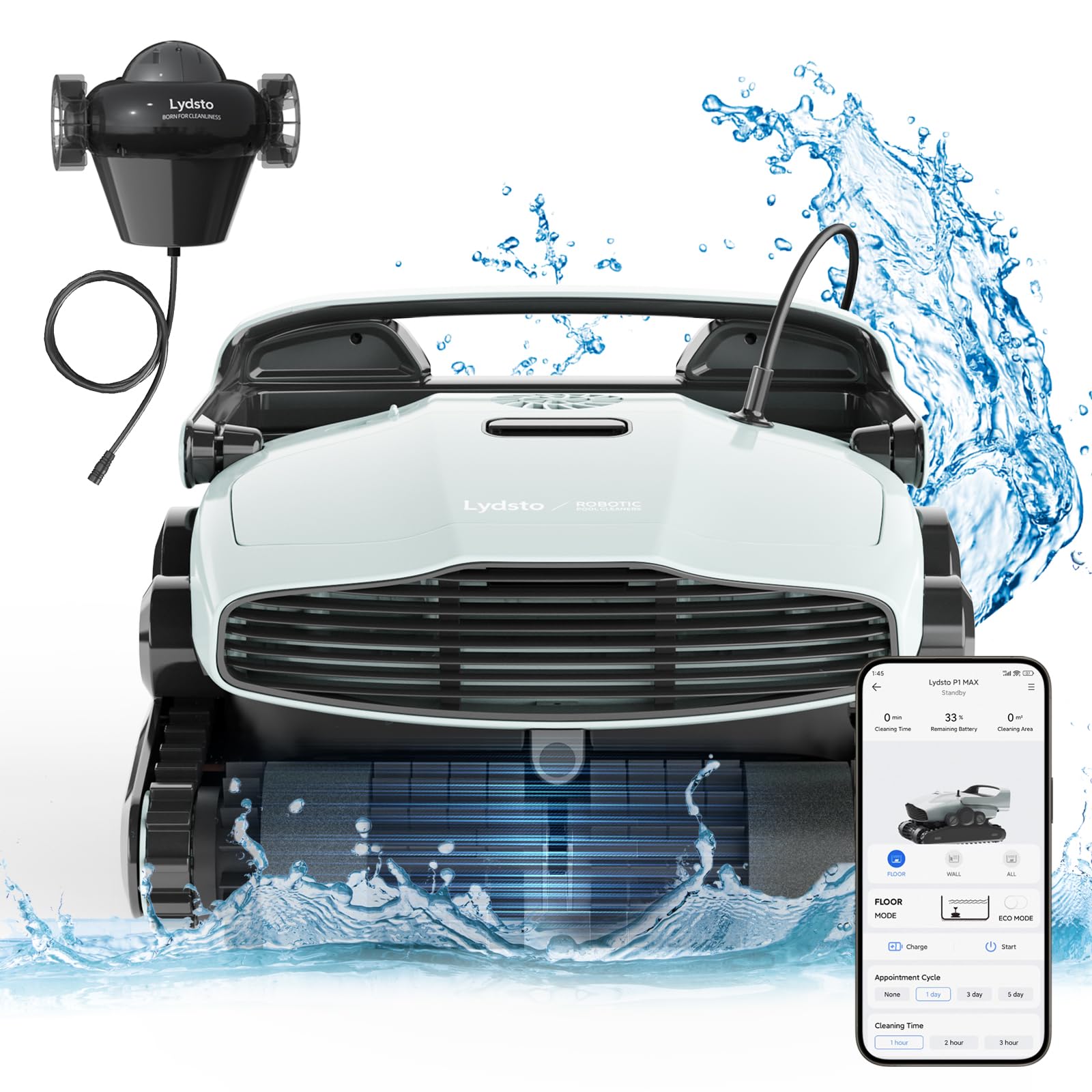 P1 MAX Robotic Pool Cleaner, Automatic Charging Pool Vacuum with APP, Remote Control - Automatic Charging Pool Vacuum - Powerful Triple Roller Brush - Ideal for Above & In-Ground Swimming Pools