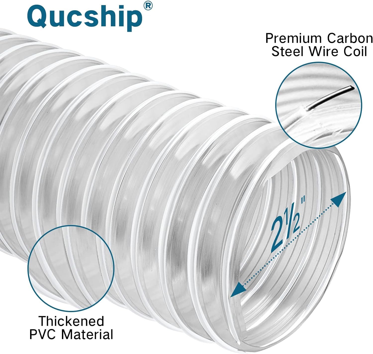 4" x 20' Heavy PVC Dust Collection Hose, Puncture Resistant PVC Dust Collection Hose, Flexible Clear PVC Fume Collection Hose with Carbon Steel Wire Coil for dust collection systems