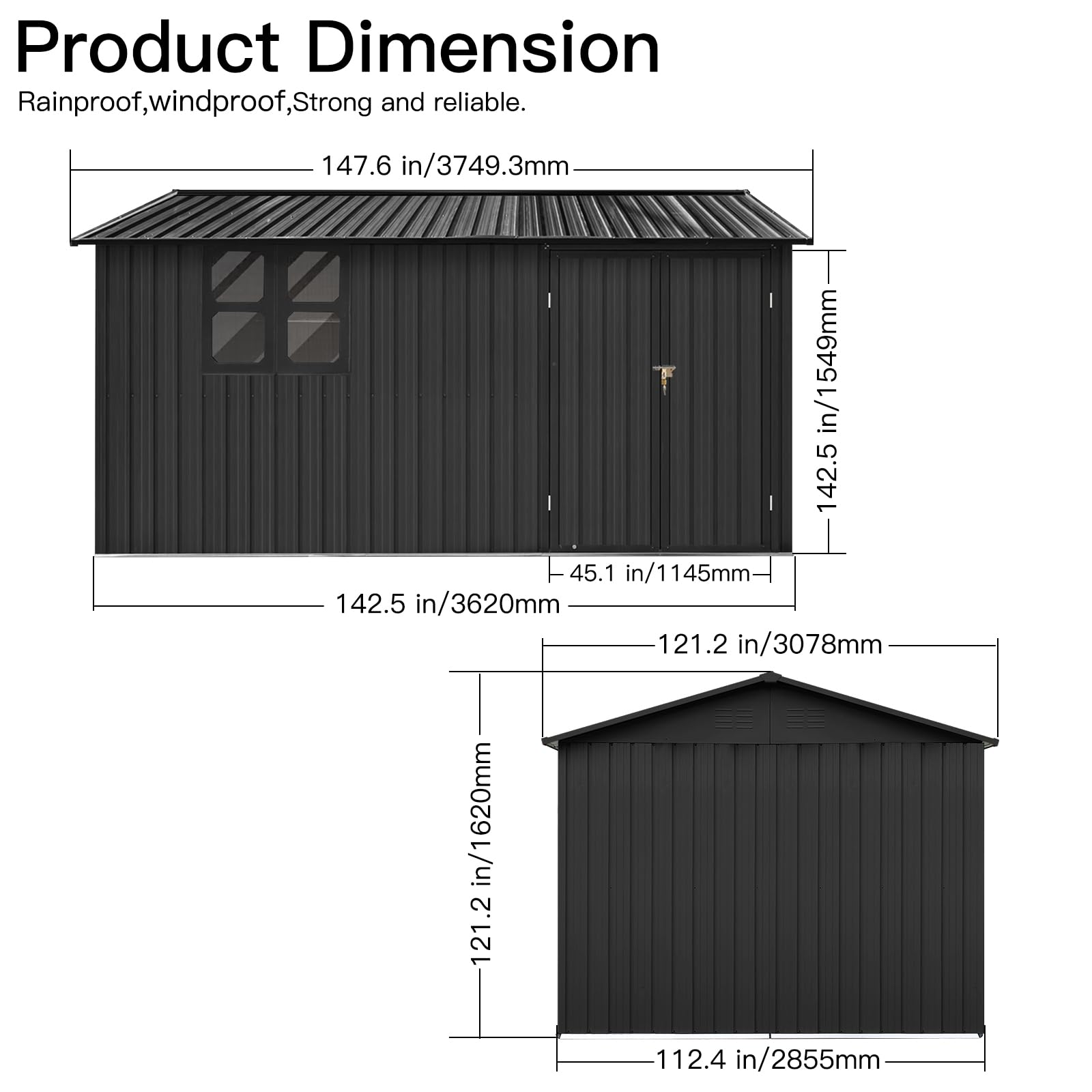 Ball & Cast 10x12 FT Outdoor Storage Shed,Metal Aluminum Waterproof Tool Sheds with Window,Heavy-Duty Sheds Unit w/Door and Vents,for Storing Bicycles,Lawnmowers,Barbeques,Black