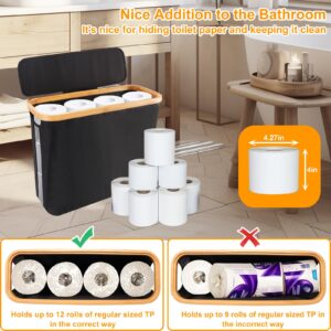 Toilet Paper Storage, Toilet Paper Basket with Lid, Toilet Paper Holder Stand for 12 Mega Rolls, The Ultimate Bathroom Organizer, Bathroom Accessories Holder, Toilet Paper Bin (Black)