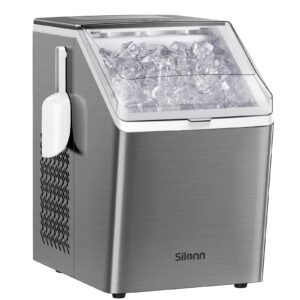 silonn ice makers countertop, 44lbs per day, 2 ways to add water, auto self-cleaning, stainless steel ice machine for home office bar party