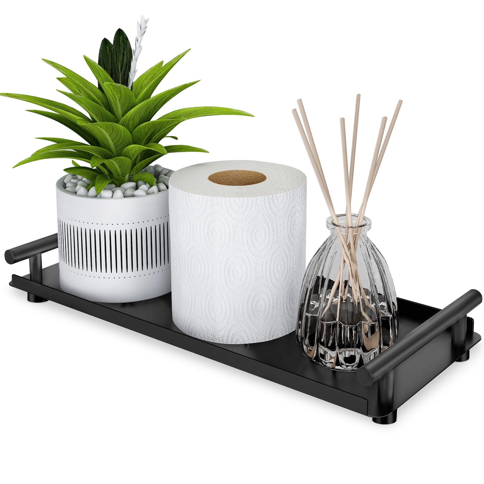 DOKU Toilet Paper Basket, Bathroom Counter Tray with Handle, Toilet Tank Topper Paper Basket, Toilet Paper Storage for Organizing, Matte Black