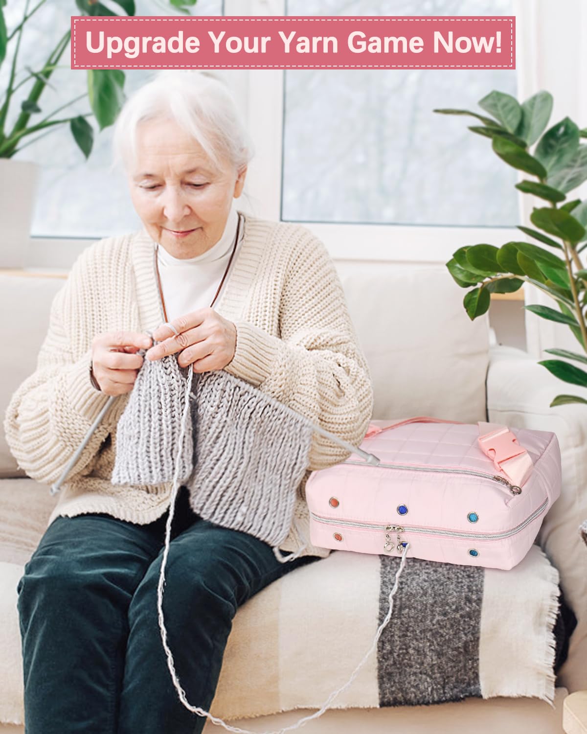 Aeelike Yarn Waist Bag, Portable Yarn Crossbody Bag Small Yarn Storage Bag for Holding Yarn Crochet Hooks Knitting Needles, Lightweight & Easy to Carry Yarn Bag, Pink