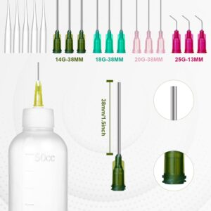 JIBENGAO 2 sizes needle tip squeeze bottle, precision tip applicator bottle with Blunt Needle Tip 14ga 18ga 20ga 25ga, Craft glue bottles for Craft Art Project,Paint Quilling Craft (30, 50 ML)