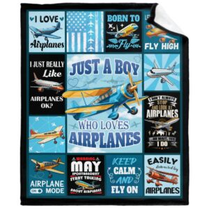 mystcover airplane blanket for kids adults just a boy who loves planes blanket warm plush fleece planes throw for bed sofa office decor boy birthday gifts ideas 50"x60"-m