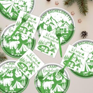 Refavor Camp Bachelorette Party Decorations - 96PCS Camping Bachelorette Plates and Napkins Forks Disposable Mountain Camp Tableware Set Bachelorette Bridal Shower Engagement Party Supplies Serve 24