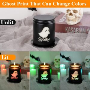 Halloween Candles Ghost Decorations, Fall Candles for Home, Halloween Candle with Cute Ghosts Print Changing Lights, Spooky Halloween Gifts for Women, 9oz Natural Lavender Candle