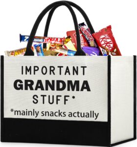 backuryear grandma xmas tote bag gifts, important stuff tote gifts for grandma christmas stocking stuffer holidays birthday from grandkids granddaughter, cute gifts shopping bag grocery bag