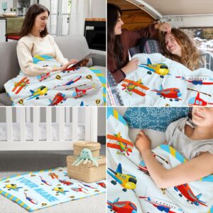 PUREGIFTS Custom Airplane Throw Blanket Gift - 30” x 40” Inches Lightweight Warm Blanket for Lap, Couch, Office - Blue Cartoon Throw for Boys Kids