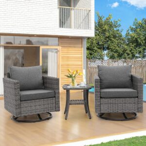 patio wicker swivel rocker chairs, outdoor glider rocking chairs set of 2 with side table, high back and thick cushion patio swivel glider chair 3 piece patio furniture sets for porch backyard pool