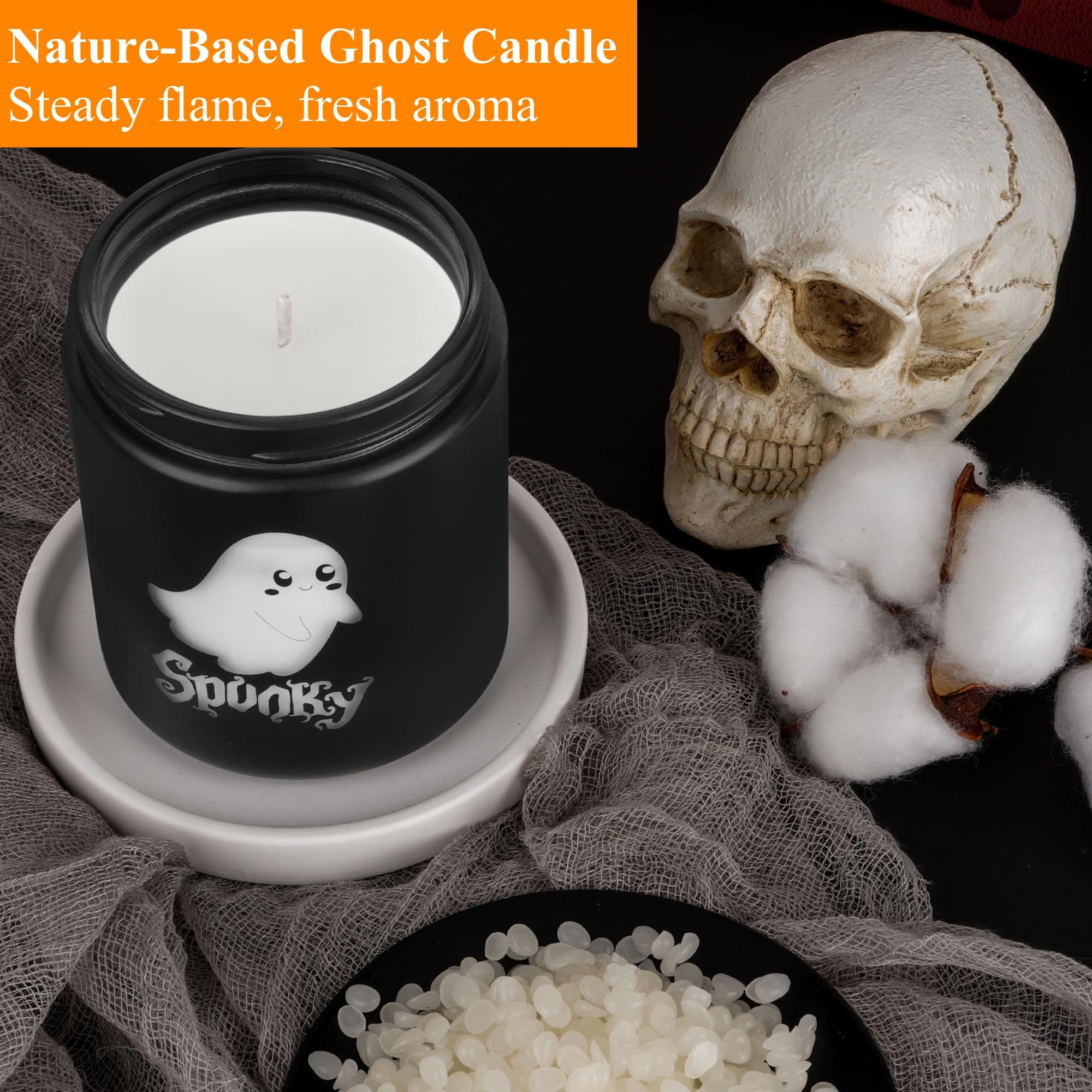 Halloween Candles Ghost Decorations, Fall Candles for Home, Halloween Candle with Cute Ghosts Print Changing Lights, Spooky Halloween Gifts for Women, 9oz Natural Lavender Candle