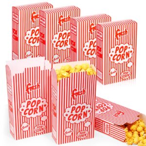 dualshine 100 pack popcorn boxes,1.25 oz paper popcorn containers,red and white striped close-top cardboard pop corners bags individual servings for theater night movie,party,christmas