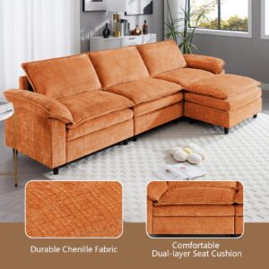 KIVENJAJA Modular Cloud Sectional Couch, Chenille L Shaped Sectional Sofa with Ottoman, Modern Comfy 4 Seater Sofas for Living Room Apartment Office, 113.5”W, Orange