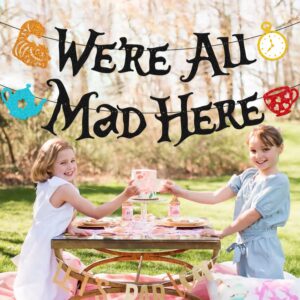 We're All Mad Here Banner 1st Birthday Party Decorations Afternoon Tea One Year Old First Bday Party Supplies