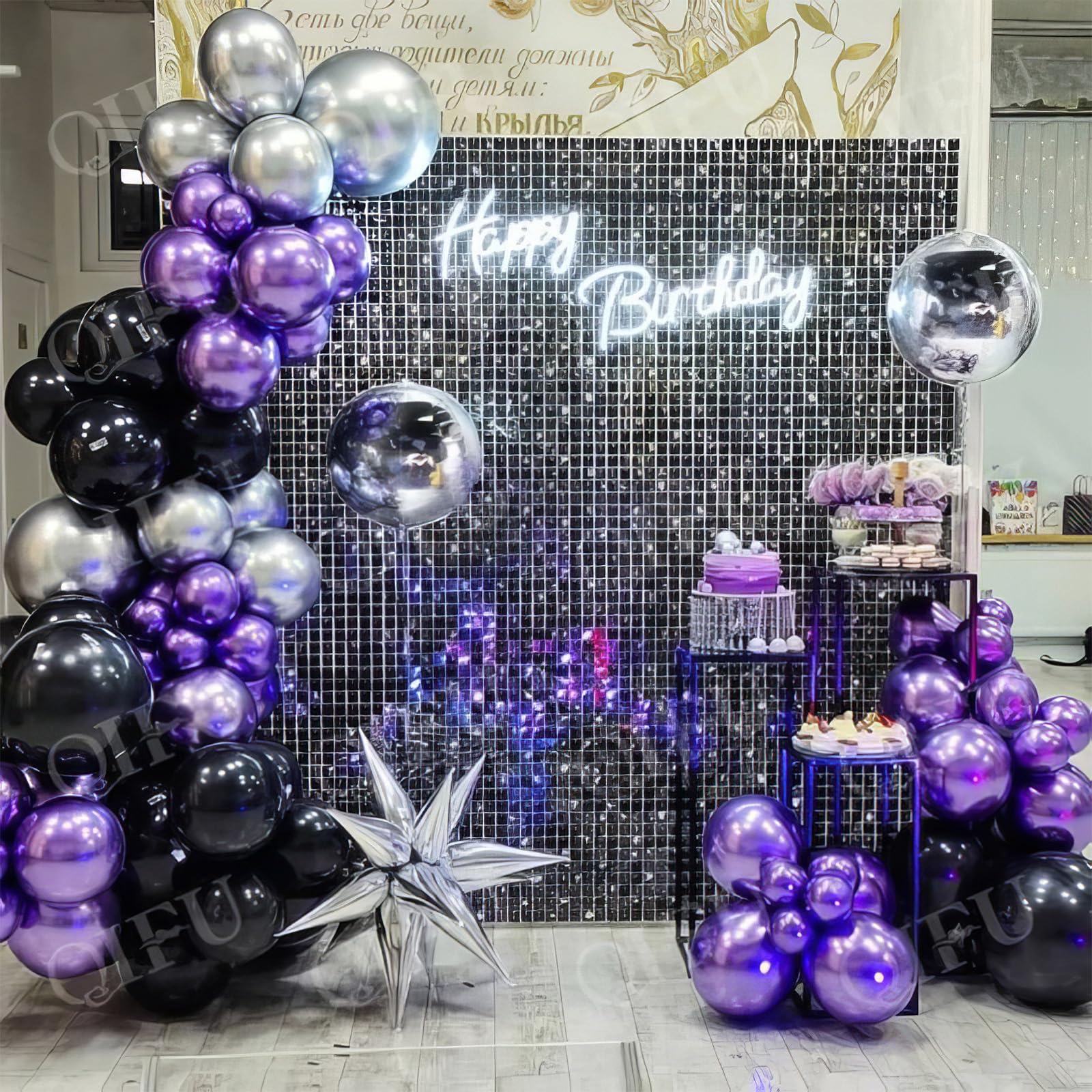 Purple Black Silver Balloons, Purple and Black Balloons, Metallic Purple Silver Balloons for Birthday Baby Shower Halloween Theme Party Wedding Graduation Bridal Shower Bachelorette Decorations