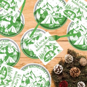 Refavor Camp Bachelorette Party Decorations - 96PCS Camping Bachelorette Plates and Napkins Forks Disposable Mountain Camp Tableware Set Bachelorette Bridal Shower Engagement Party Supplies Serve 24