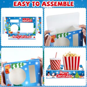 32Pcs Christmas Party Supplies Movie Night Paper Snacks Boxes Xmas Movie Theater Snack Tray Party Decorations Movie Popcorn Drink Holder Set for Christmas Xmas Tree Snowman Birthday Holiday Party