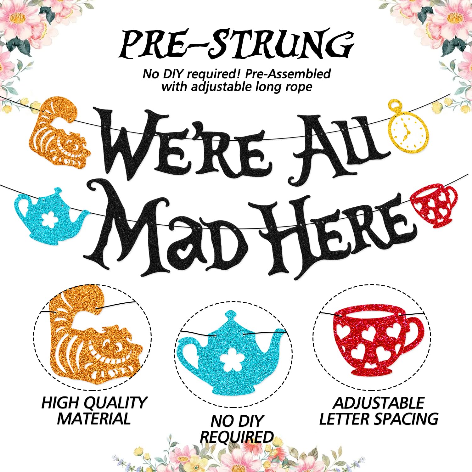 We're All Mad Here Banner 1st Birthday Party Decorations Afternoon Tea One Year Old First Bday Party Supplies