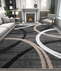 chakme modern abstract washable rugs 8'x10' area rug for living room bedroom, black and white rug non-slip ultra thin home decor, 8x10ft