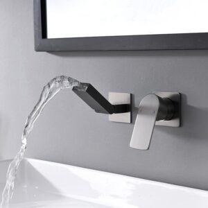 Wall Mounted Bath Taps Waterfall Spout Mixer Tap Single Lever Wall Mounted 2 Hole Basin Taps Basin Sink Hot and Cold Taps/Gun Gray