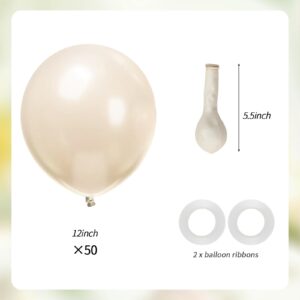 12inch Pearl White Balloons, 50pcs Double -Stuffed Pearl Sand White Ivory Balloons for Wedding Birthday Bridal Shower Engagement Anniversary Party Decorations