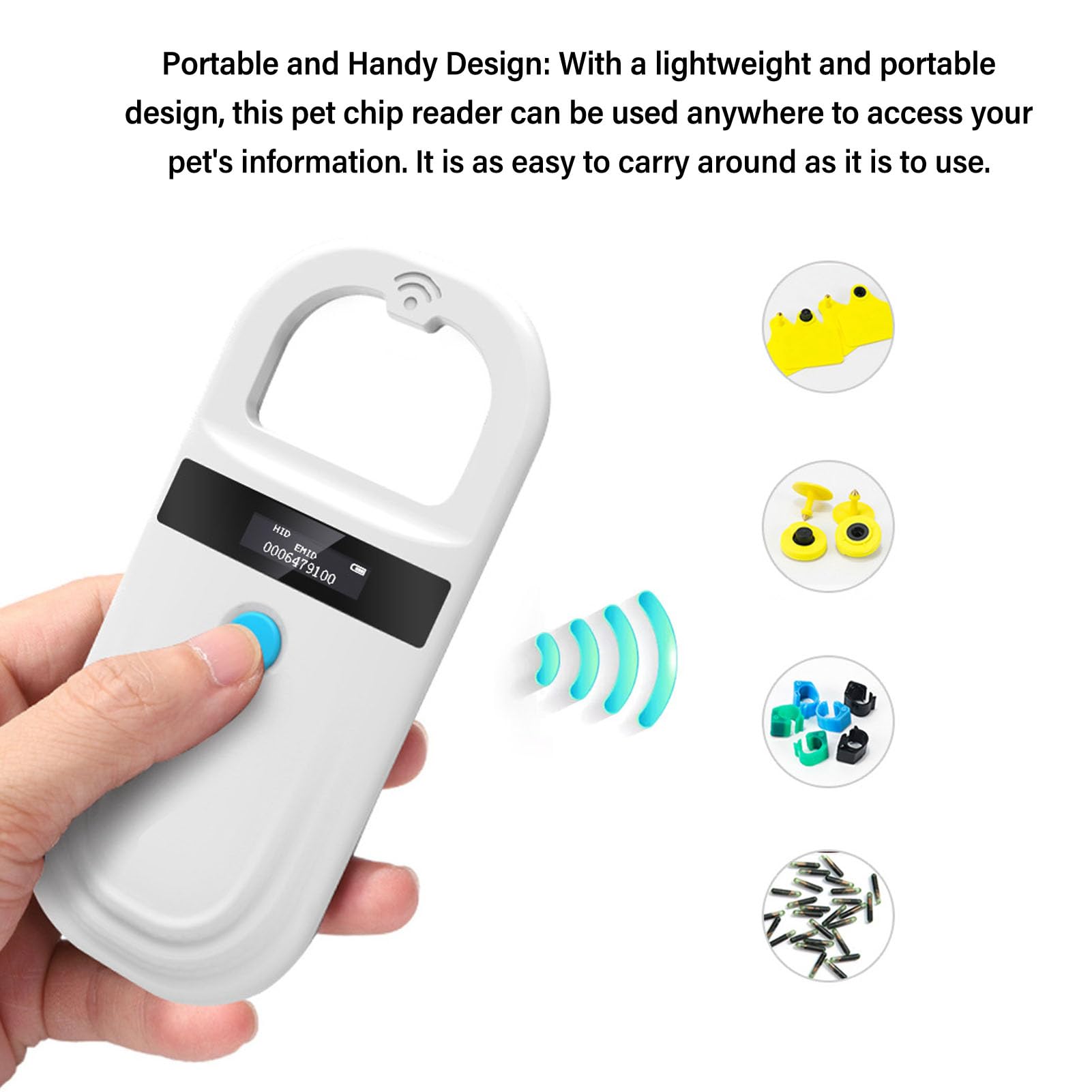 Pet Microchip Reader, Portable Pet Chip Reader Dual Frequency USB Rechargeable Handheld Animal Tag Scanner for Cows Dogs Cats Pigs Animals