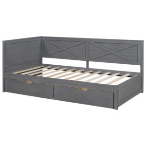 Bellemave Rustic Twin Size Daybed Frame with Storage Drawers, Day Bed Twin Size,Wood Daybed Twin Size with Storage for Living Room,Bedroom Guest Room,Ancient Grey