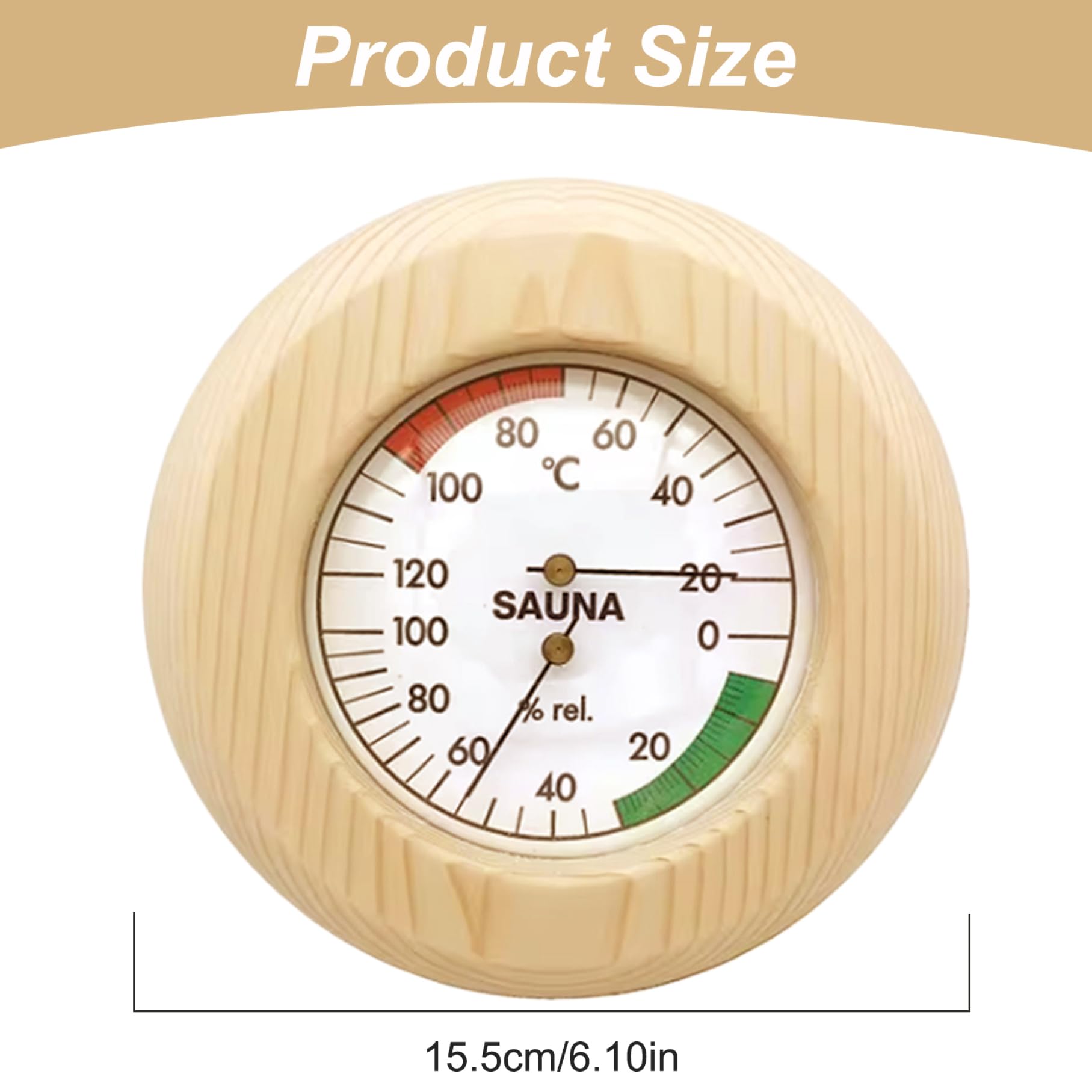 Sauna Thermometer Wood Room Thermometer Indoor, 2-in-1 Thermometer and Hygrometer, Round Indoor Thermometer with Precision Scale Sauna Accessories for Steam Room Sauna Room, Indoor Thermometer