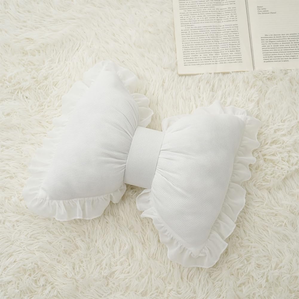 WLLYXUS Cute Bow Shaped Pillows Bow Lace Pillow Lumbar Pillow Home Decorative Bowknot Throw Pillow Cushion for Sofa Couch Bed Living Room Bedroom (White)