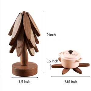 Wooden Tree Coaster, Wood Tree Coaster Set,Tree Coaster, Tree Coaster Stand, Stacking Tree Coaster, Wooden Trivets for Hot Dishes，Tree Shape Trivet Set Coaster for Teapot Hot Pots (Walnut-2PCS)