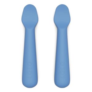 Lalo Little Spoon Set - 2 Piece Baby Spoons Set for Infants & Babies - Made From Food Grade Silicone Dishwasher Safe - Baby Feeding Essentials for Early Stage Mealtime - Blueberry