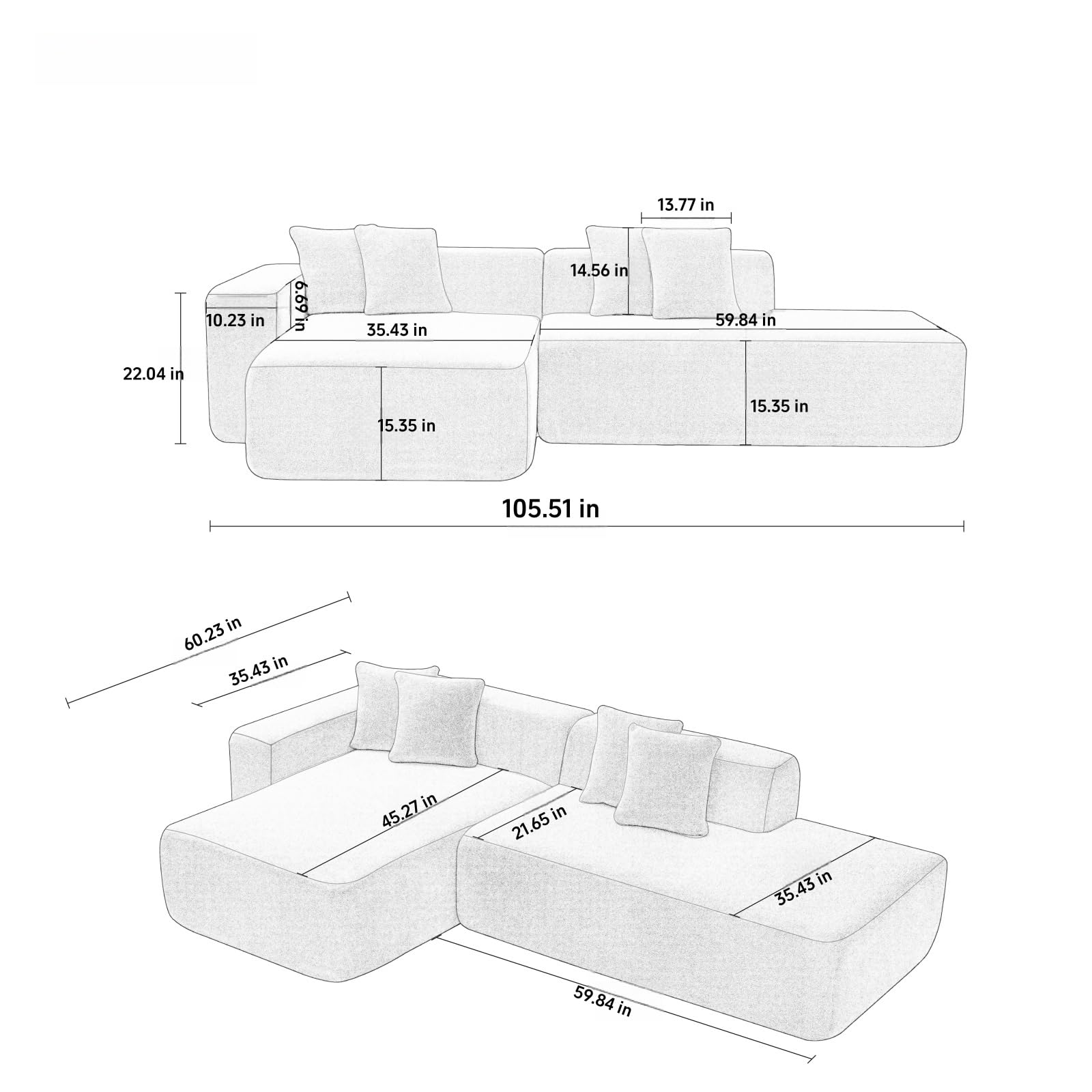 ChicFurnit Sectional Couch, Sofa with Right Chaise Lounge, L-Shaped Lambs Wool Fabric Upholstered Couch, 5-Seater Corner Sofa with 4 Back Pillows for Apartments, Living Room, Green