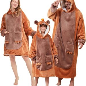 BRAFFWNE Oversized Wearable Blanket Hoodie, Long Sherpa Fleece Hooded Blanket for Adult Women Men and Children (Capybara, Adult)