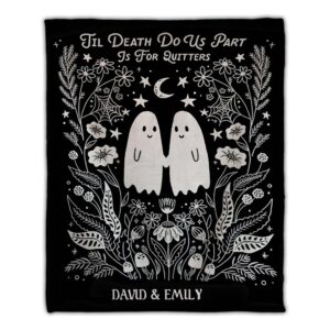 gearpenguin customized ghosts throw blanket for couple, til death do us part blanket, funny wedding anniversary valentines presents for her him wife husband, cute goth halloween fleece blanket