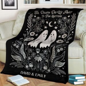 Gearpenguin Customized Ghosts Throw Blanket for Couple, Til Death Do Us Part Blanket, Funny Wedding Anniversary Valentines Presents for Her Him Wife Husband, Cute Goth Halloween Fleece Blanket