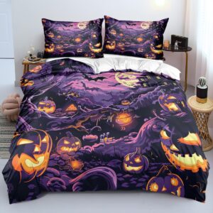 ccoutuechen horror ghost face duvet cover set for kids boys,king size halloween bedding set,bats castle pumpkin lights pattern comforter cover with 2 pillowcases, 3pieces soft microfiber