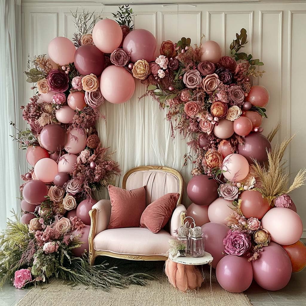 Pink Balloon Garland - Dusty Rose Pink Balloons Mauve Balloon Arch Double Stuffed Balloons For Boho Birthday Baby Shower Bachelorette Bridal Shower Party Decorations