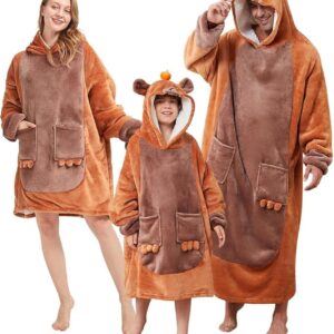 BRAFFWNE Oversized Wearable Blanket Hoodie, Long Sherpa Fleece Hooded Blanket for Adult Women Men and Children (Capybara, Adult)