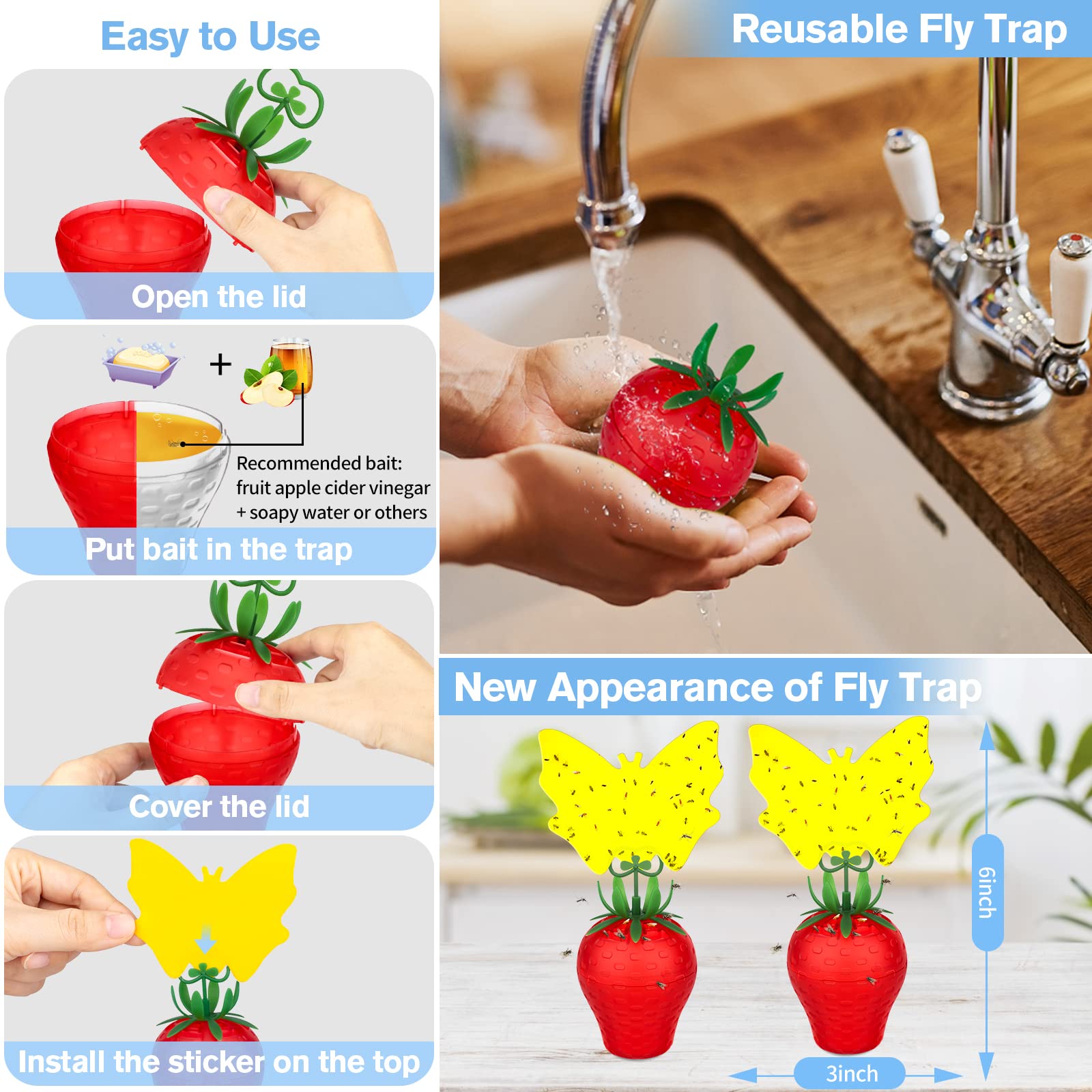 Fruit Fly Trap for Indoors,2024 Upgrade Fruit Flies Gnat Killer with Yellow Sticky Fruit Fly Traps,Safe and Non-Toxic Fruit Flies Traps,Odorless Fly Insect Trap for Home,Kitchen,Plants (Red,2 Pack)