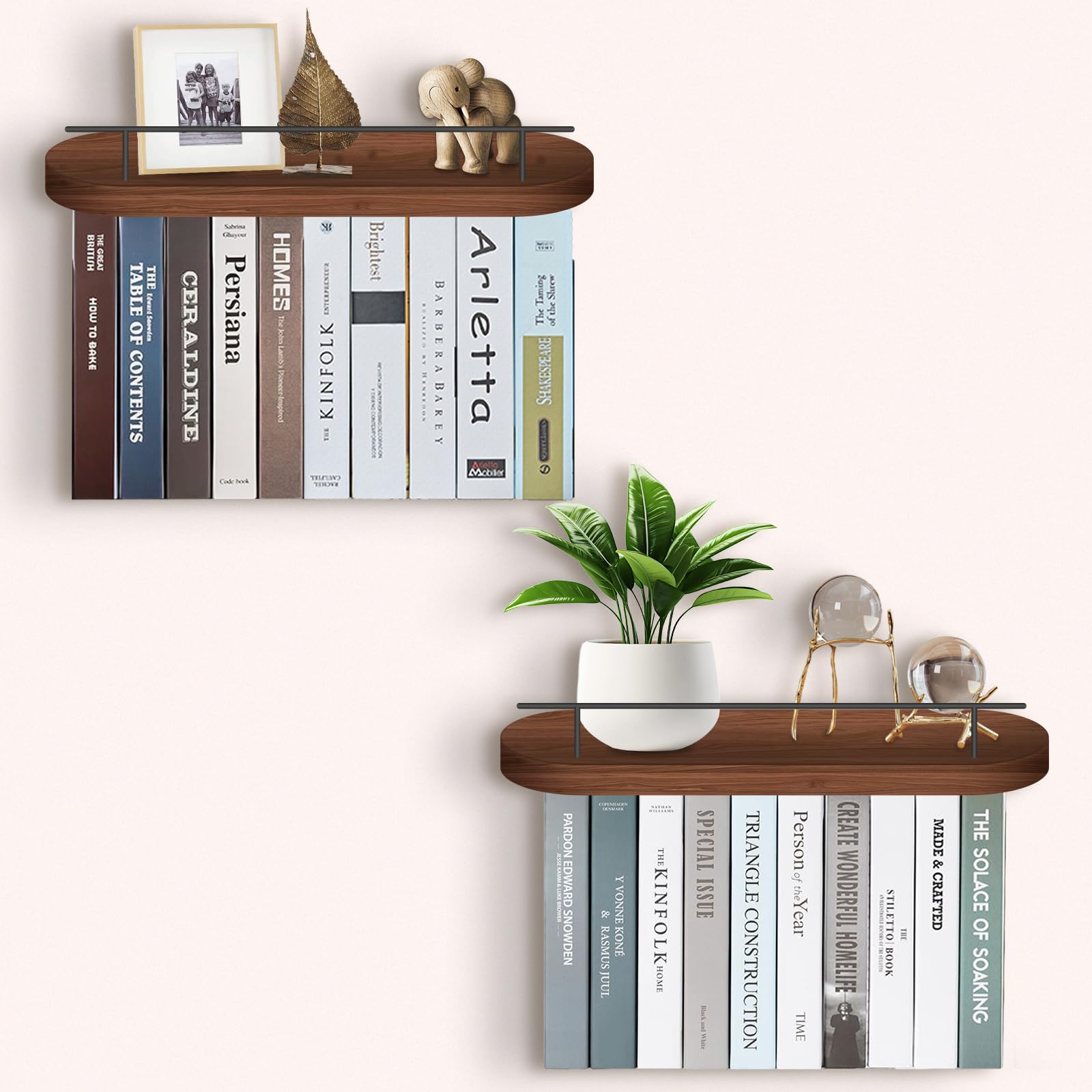 soleim Floating Bookshelves Set of 2,Wood Hanging Bookshelf,Double Storage Unique Wall Bookshelf,Upside Down Space Saving Unique Wall Bookshelf for Home Decor in Bedroom, Living Room,Study